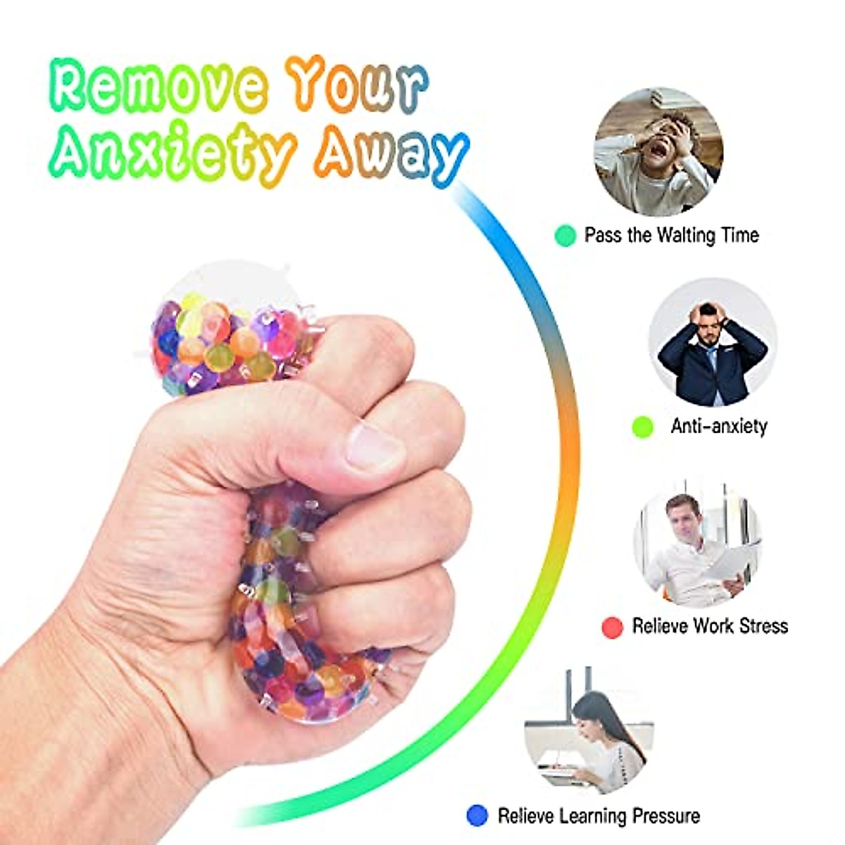 ALMAH Stress Balls for Adults and Kids (4 Pack), Squishy Balls with Water Bead, Squeeze Ball to Relax, Focus, Decompress, Anxiety Relief, for Autism ADHD and More