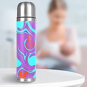 Stainless Steel Leather Vacuum Insulated Mug Crazy Colors Thermos Water Bottle for Hot and Cold Drinks Kids Adults 16 Oz