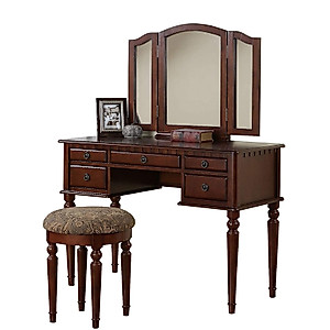 BOBKONA St. Croix Collection Vanity Set with Stool, Cherry