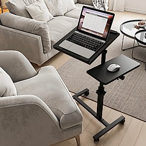 NC Furist Bedside Table Rolling Laptop Tray and Projector Cart, Height Adjustable Presentation Cart with Wheels | Overbed Table with Tilting Tabletop (QQ-15 Black))