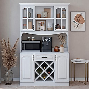 Living Skog Galiano 73'' Pantry Buffet White Buffet with Wine Rack Drawer and Hutch