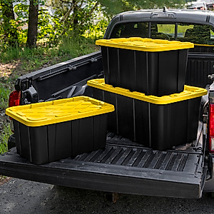Sterilite 27 Gallon Industrial Stackable Storage Tote Snap-Fit Lidded Home Garage Organization Container with Carrying Handles, 6 Pack, Black/Yellow