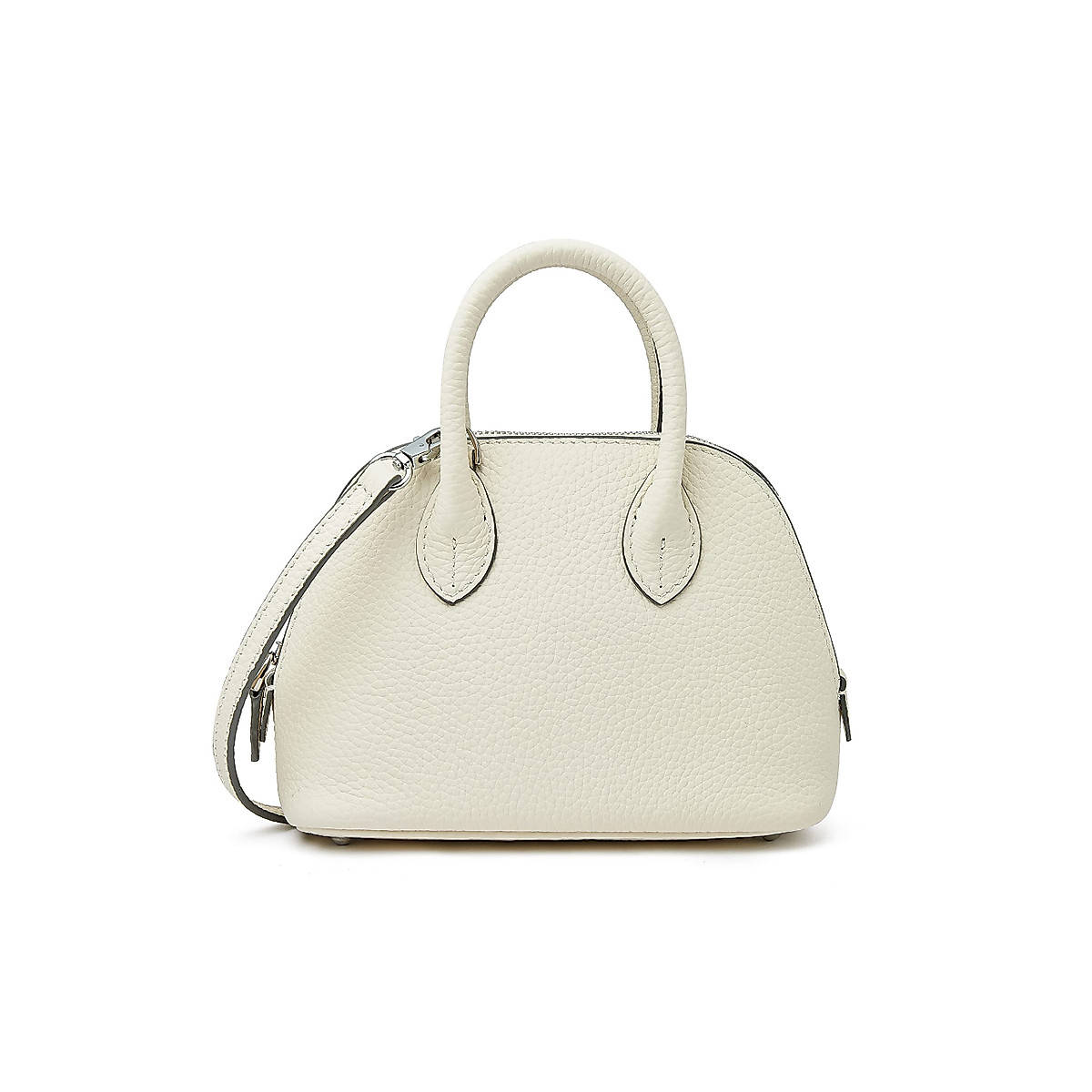 DORIS&JACKY Small Leather Dome Crossbody Bag Cute Shell Shape Zip Around Handbags (2-Off White)