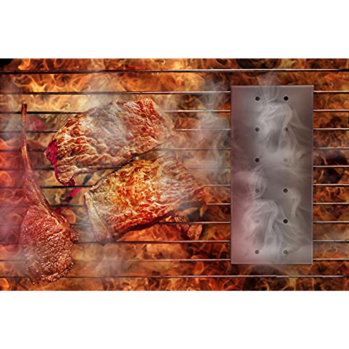 Smoker Box for Gas Grilling – Stainless Steel Grilling Basket with Tray Holder Attachment – Flip Open Top Panel Iron Box – Heavy Duty Stainless Steel Construction – Adds Real Smoke Flavor