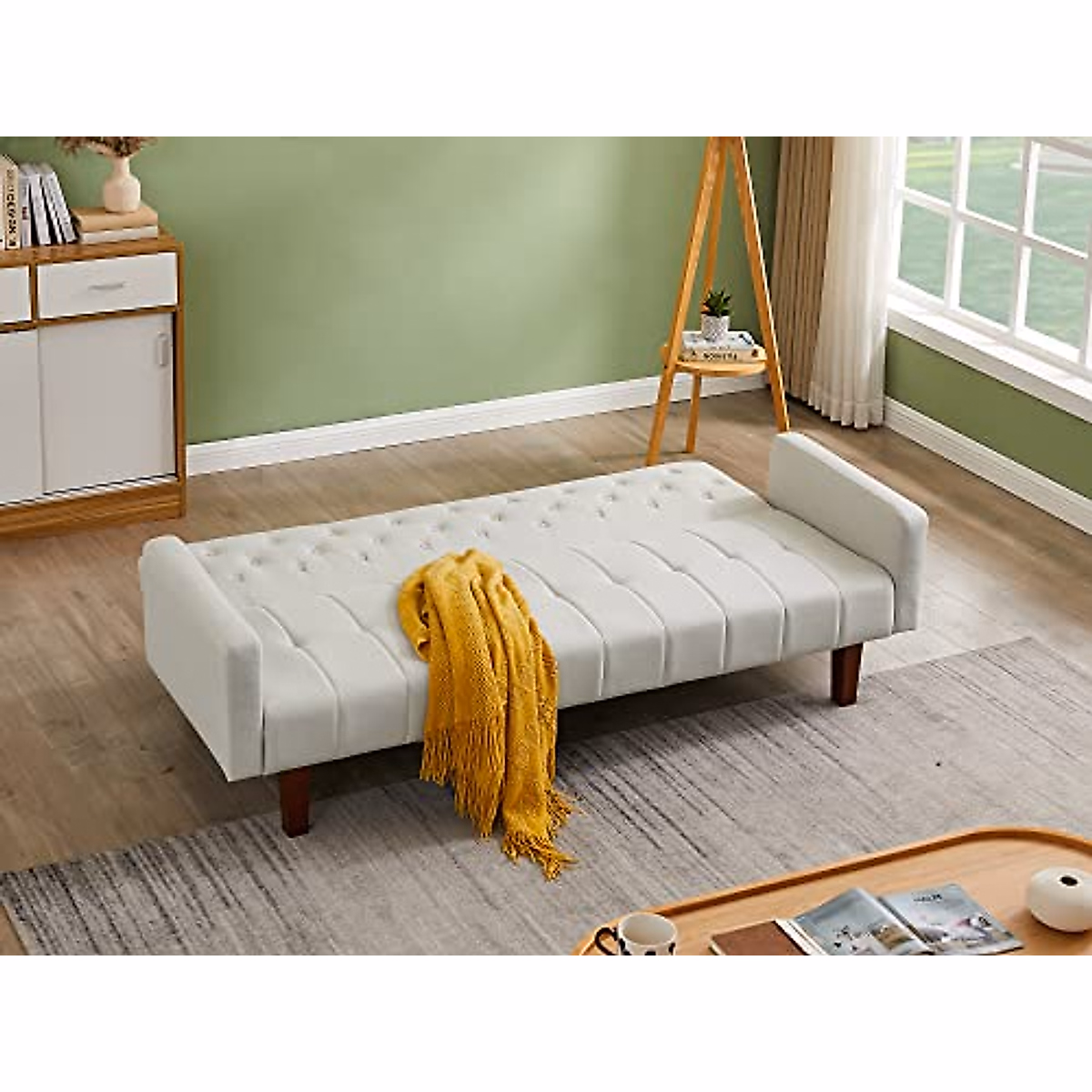 Zanzio Upholstered Convertible Bed for Compact Living Space Sofas, Beige