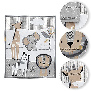 Lambs & Ivy Jungle Safari Gray/Tan/White Nursery 6-Piece Baby Crib Bedding Set