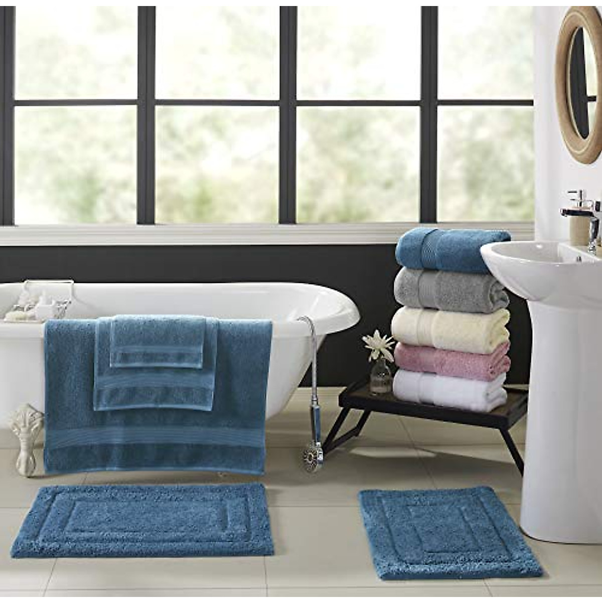 The Luxury Towel Company Cotton Bathroom Rugs Set, 2 pc (20"x30" and 17"x24") - Soft Plush 2800 GSM, Super Thick and Absorbent - Matches Our 804 GSM and 703 GSM Bathroom Towels Set (Mauve)