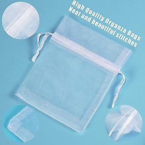 Bouraw 100Pcs Organza Bags, Drawstring Pouches, Wedding Favour Bags Party Christmas Bags, White Pouches (7x9cm, 2.7 * 3.5”)