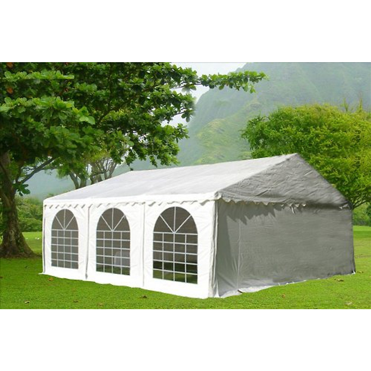 DELTA Canopies 20'x20' (FR) PVC Party Tent White,Commercial Fire Retardant Wedding Canopy,Outdoor Event Shelter,Residential Backyard Garden Gazebo,with Waterproof Top,Galvanized Steel Poles,Carry Bags