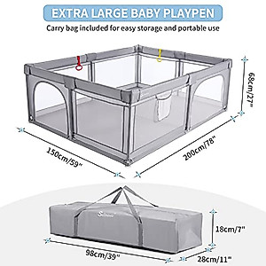Large Baby Playpen for Babies and Toddlers, 80 x 60 Inches Baby Fence Activity Center with Zippers Gates*2 for Indoor & Outdoor, Sturdy Safety Baby Playpen with Breathable Mesh, Storage Bag