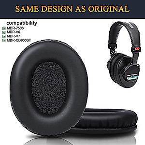 SOULWIT Earpads Replacement for Sony MDR-7506 MDR-V6 MDR-V7 MDR-CD900ST Monitor Headphones, Ear Pads Cushions with Softer Protein Leather, High-Density Foam - Black