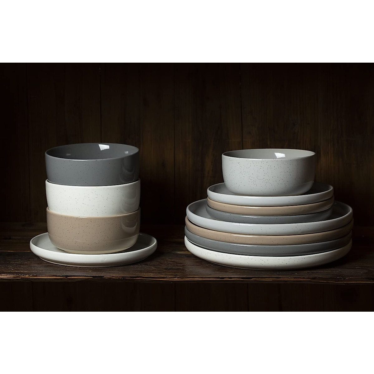 Famiware Milkyway Plates and Bowls Set, 12 Pieces Dinnerware Sets, Dishes Set for 4, Multi-color