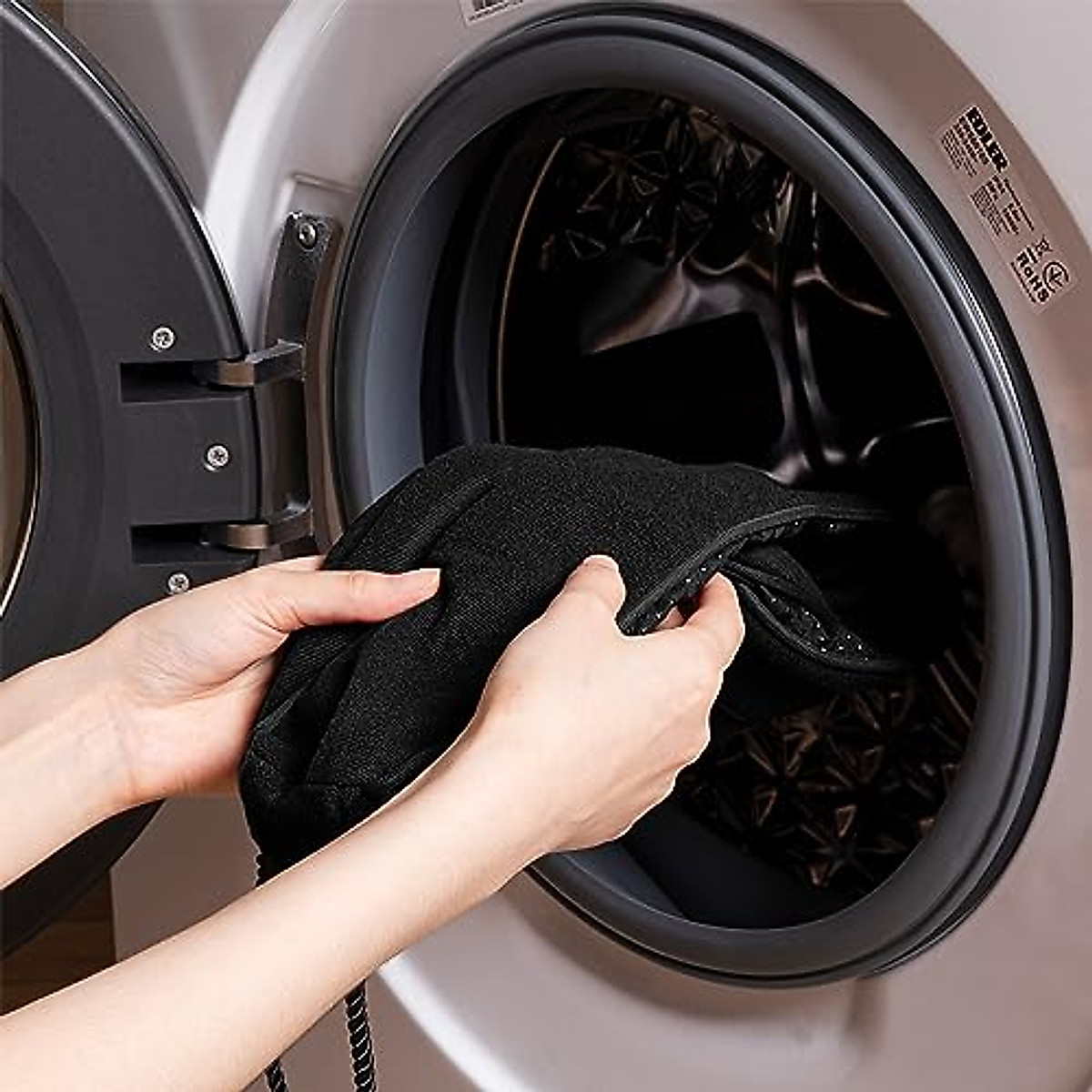 Sunolga 38" Weighted Door Draft Stopper, Triangular Column Sound Proof Draft Guard for Doors and Windows, Machine Washable, Black