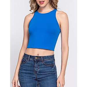 Camisole Crop Tank Top Sexy High Crew Boat Neck Slim Classic Knit Fit Black M