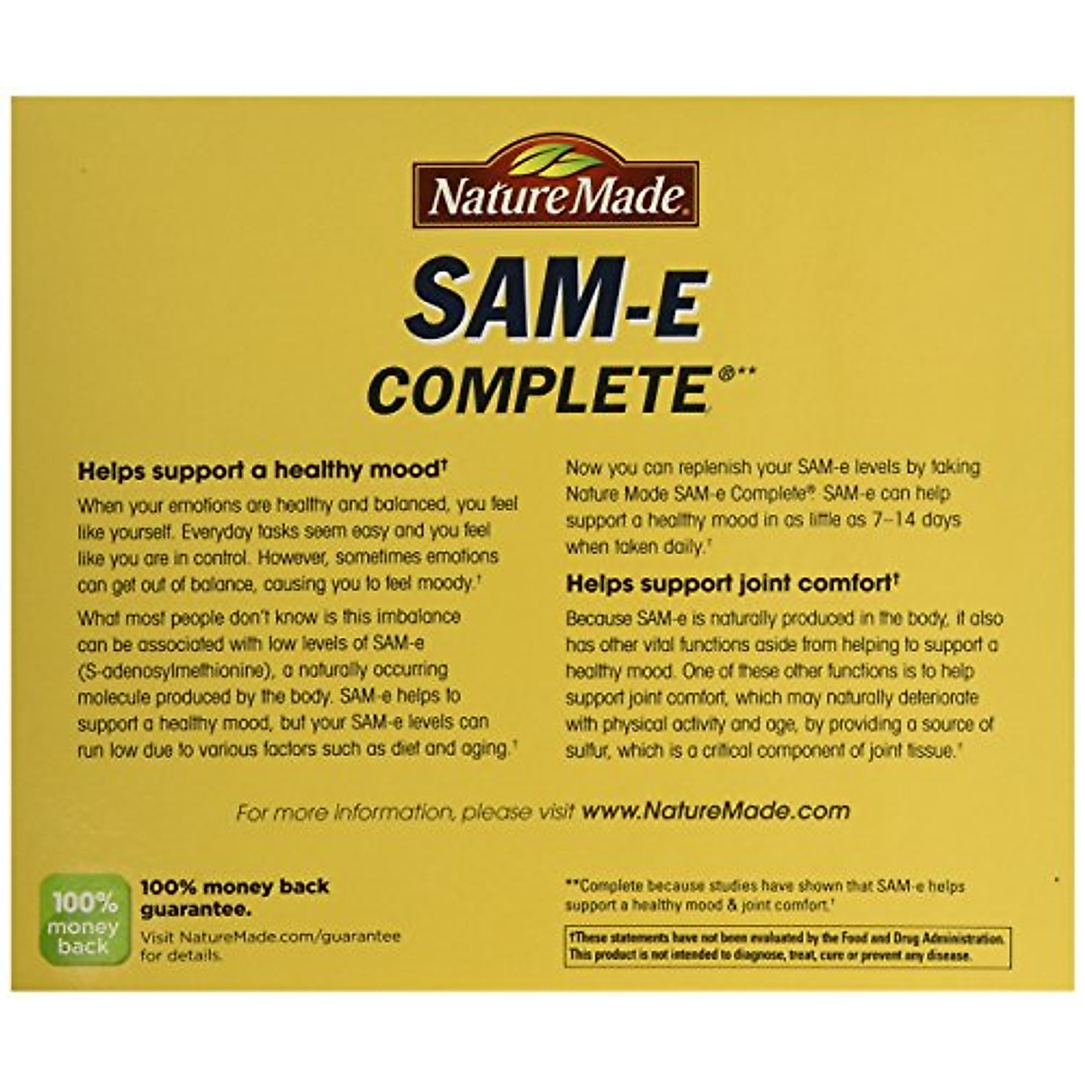 Nature Made SAM-e Complete 400 mg - 2 Boxes, 60 Enteric Tablets Each