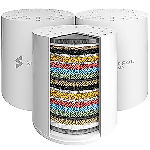 SparkPod High Output Shower Filter Cartridge- Suitable for People with Sensitive and Dry Skin and Scalp, Filters Chlorine and Impurities | 1-min install (Enhanced, 3 pc)