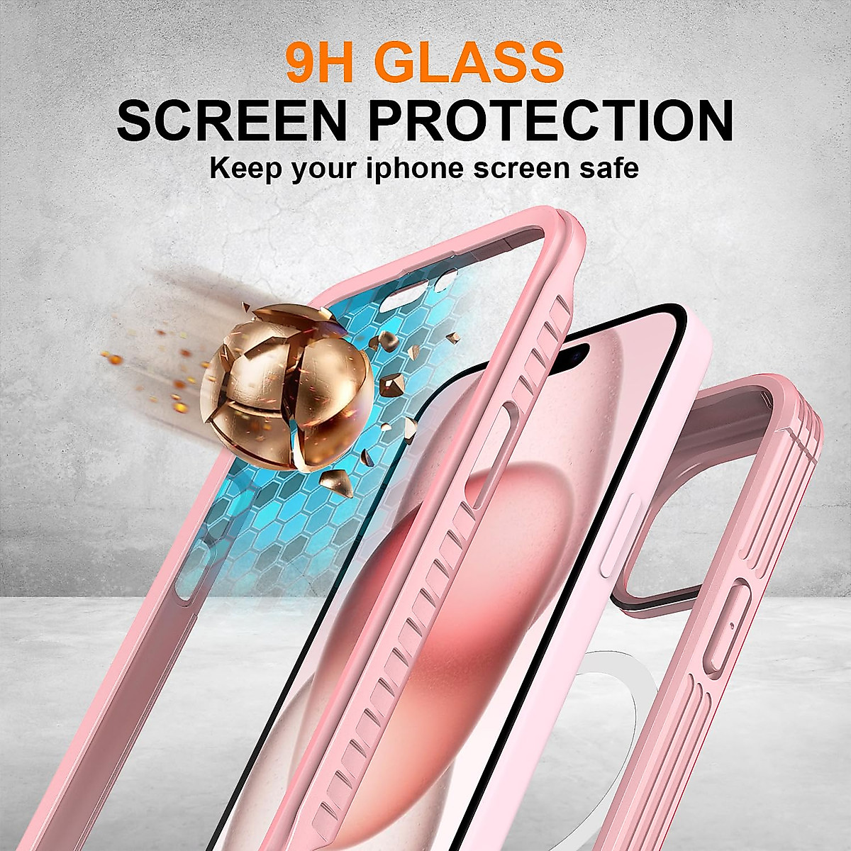 Ezanmull for iPhone 15 Case [Compatible with MagSafe] [with Built-in Touch Sensitive Anti-Scratch 9H Tempered Glass Screen Protector + Camera Lens Protector] Full-Body Magnetic Case (Clear&Pink)