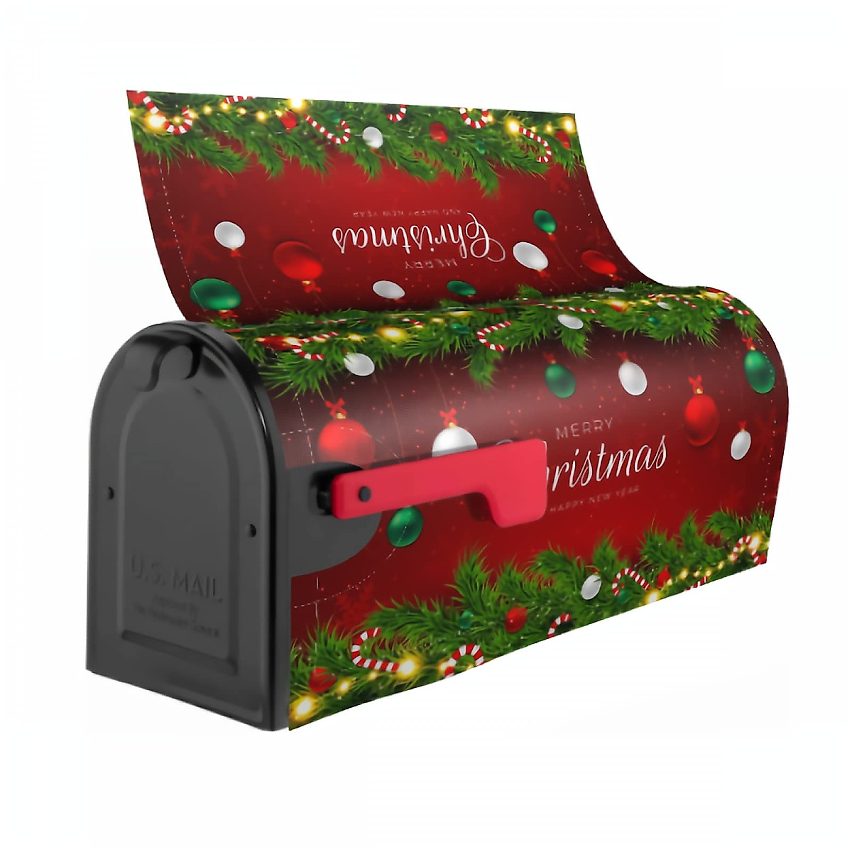 Merry Christmas Mailbox Cover Standard Size Red Christmas Tree Magnetic Mailbox Covers Winter Holiday Large Post Letter Box Covers Garden Yard Home Decor for Outside 21" x18"