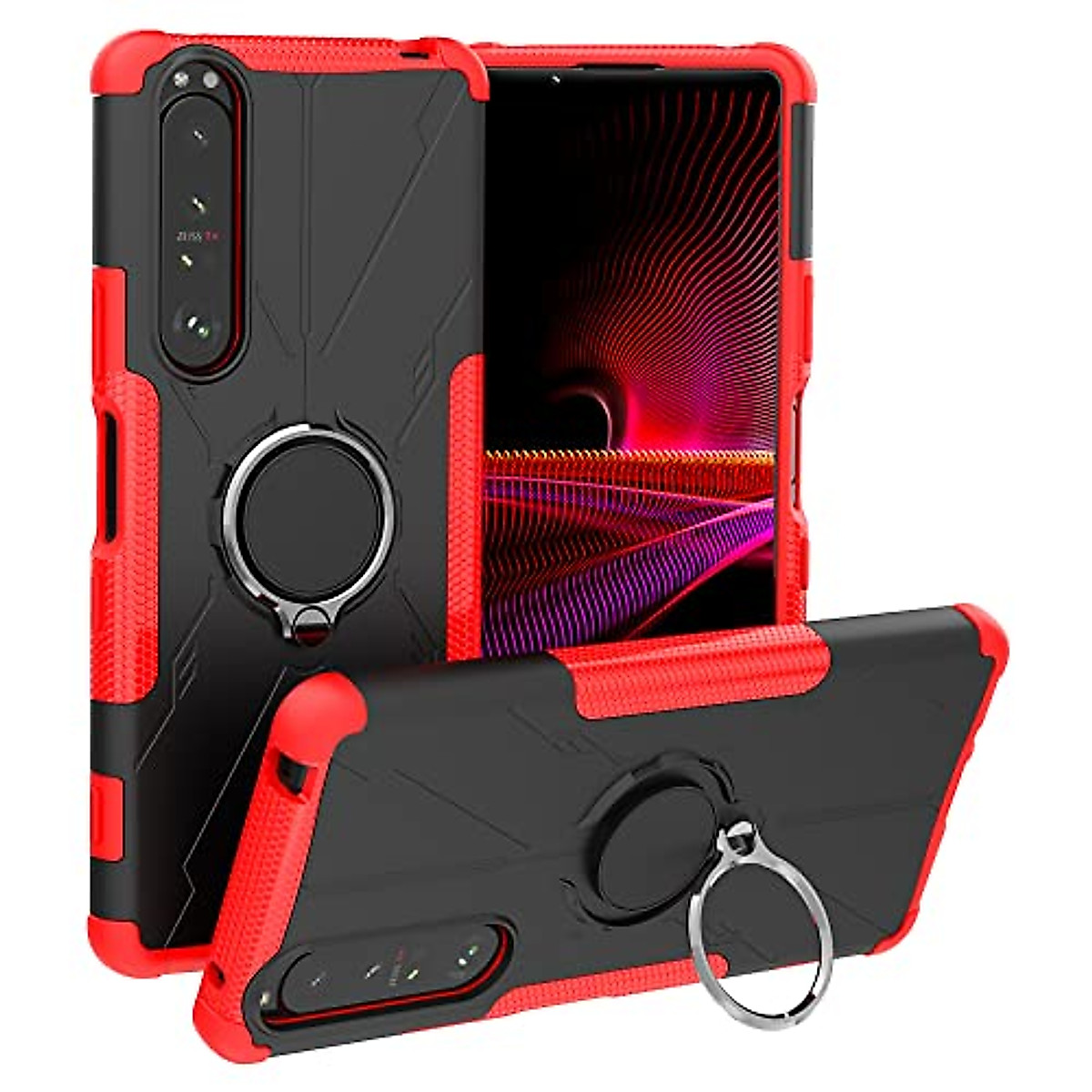 LiuShan Compatible with Sony Xperia 1 III case,360° Rotation Ring Holder KickstandMilitary Grade Shockproof Cover for Sony Xperia 1 III Smartphone（Not Applicable Sony Xperia 10,Red