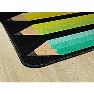 Flagship Carpets Schoolgirl Style Stylish Black & White Brights Pencil Classroom Area Rug for Indoor Classroom Learning or Kid Bedroom Educational Play Mat, 7'6" x 12', Multi