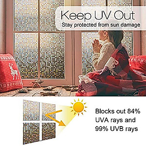 rabbitgoo Window Privacy Film Stained Glass Window Film Mosaic Static Cling Decorative Window Vinyl, Removable Rainbow Window Tint, Non-Adhesive UV Blocking for Home Office, Brown, 35.4 x 78.7 inches