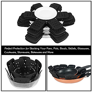 BYKITCHEN Pan Protector with Stars, Set of 12 and 3 Different Sizes, Black Pan Separators, Felt Pot Protectors for Stacking and Separating Your Cookware