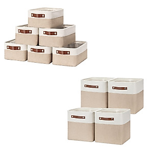 HNZIGE Small Storage Baskets for Organizing Fabric Baskets for Shelves,Fabric Cube Storage Baskets Closets, Laundry, Nursery, Decorative Baskets for Gifts Empty (White&Beige)