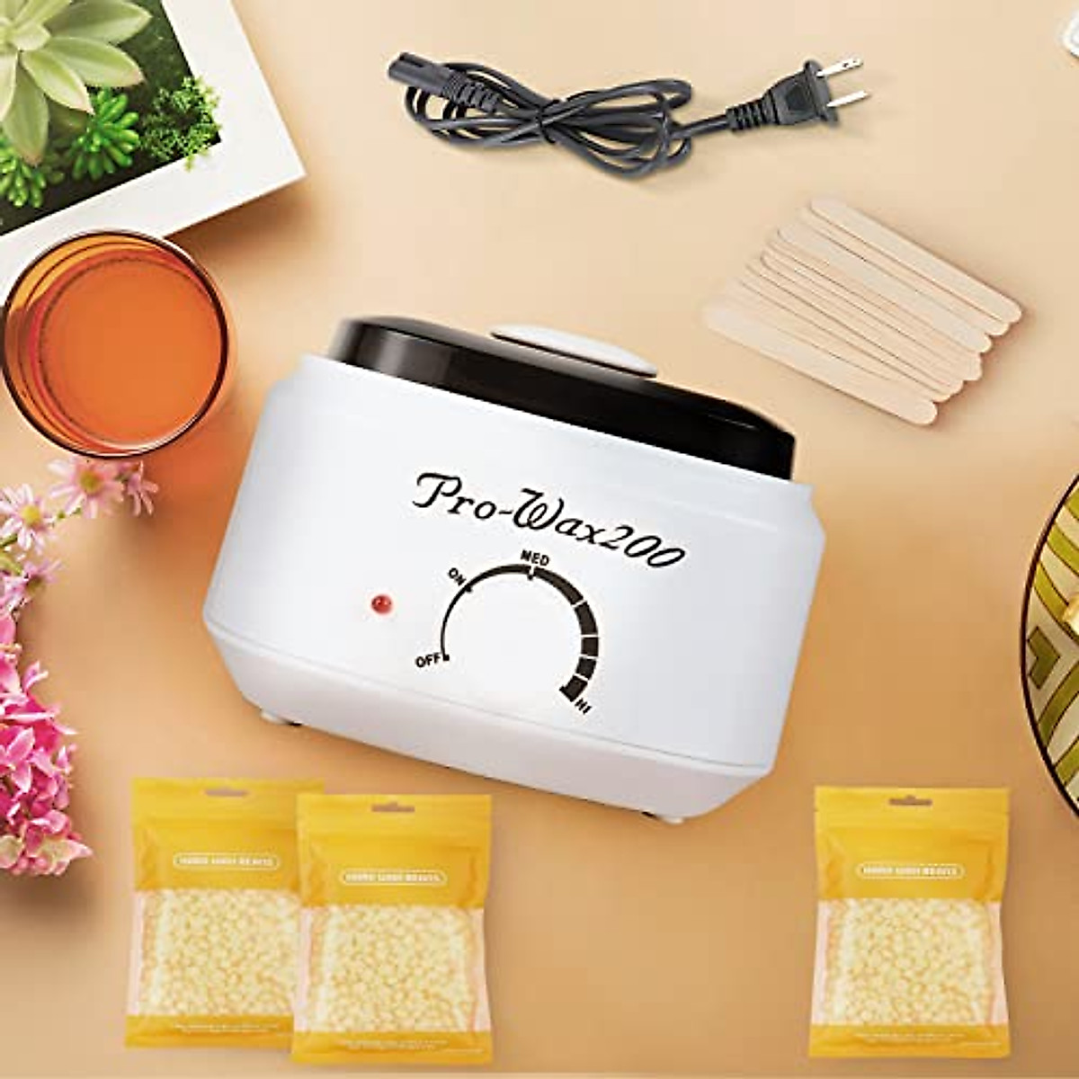 Wax Warmer Kit - Wax Warmer Hair Removal with 3 Hard Wax Beans, Wax Pots Professional for All Hair Types Eyebrow-Facial-Bikini, Painless At Home Wax Machine for Hair Removal with 10 Wax Sticks