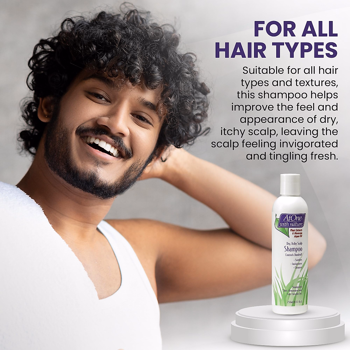 AtOne with Nature Dandruff Control Shampoo - 16 oz Liquid Shampoo for Dry Hair - Fresh Scent, Dandruff Control Solution