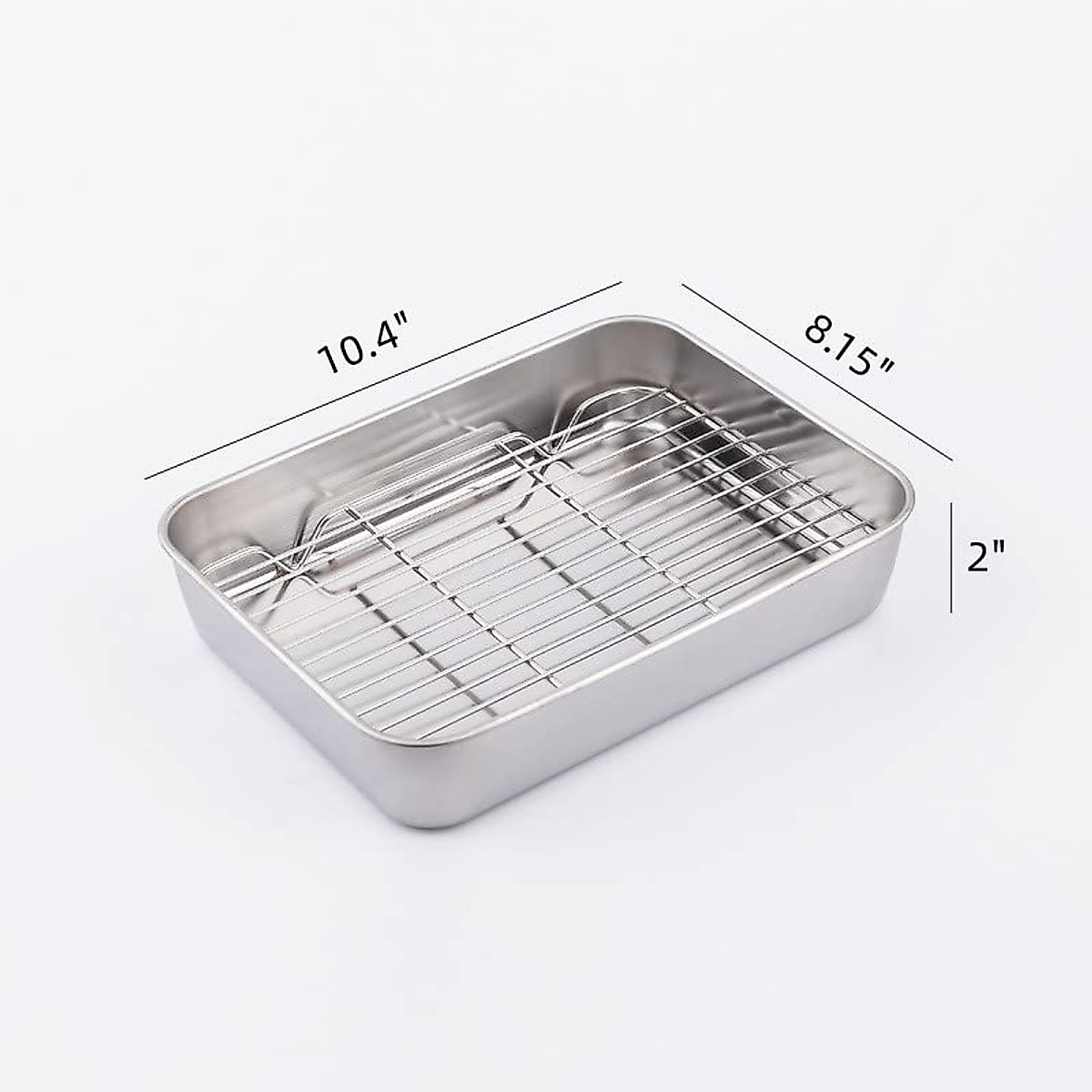 Small Baking Sheet Pan with Wire Rack Set [1 Pans + 1 Racks] Stainless Steel Cookie Pan baking Tray Size 10.4 x 8.15 x 2 Inch