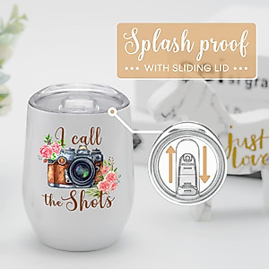 Onebttl Photography Gifts for Photographers for Women, 12oz Stainless Steel Insulated Wine Tumbler Mug with Lid - White
