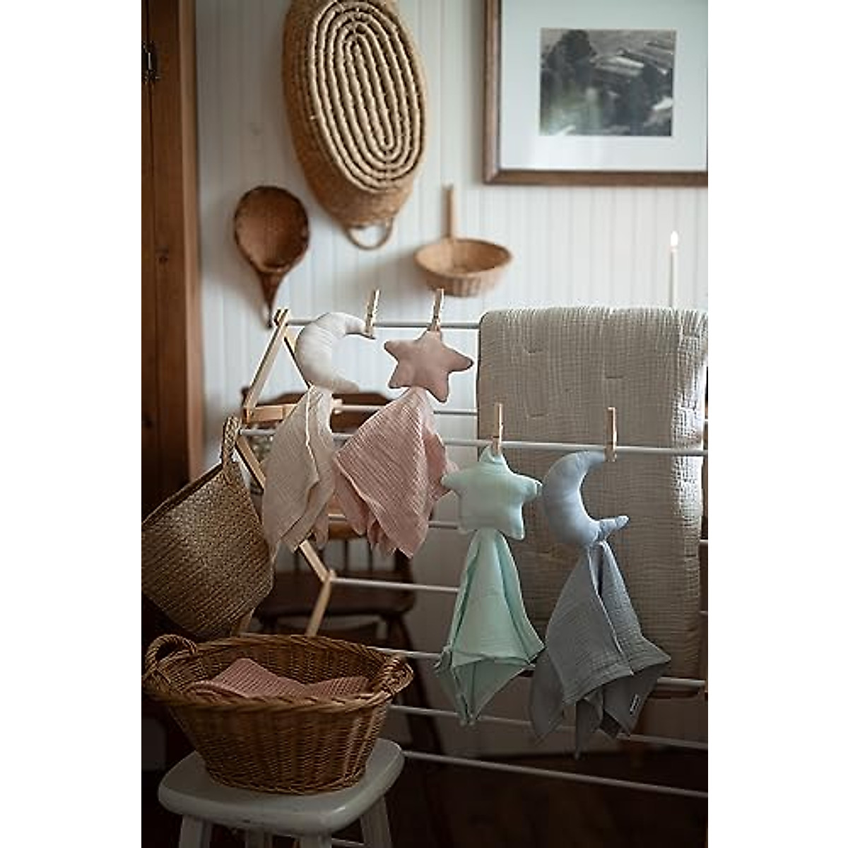 Ullabelle Stars and Moon Soft Security Blanket Baby Lovey Baby Gifts for Newborn Boys and Girls Baby Muslin Blanket (Security Blanket Blue)