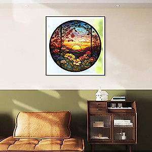 Stalente Diamond Painting Kits for Adults, 5D DIY Diamond Art Kits for Beginners Round Full Drill Diamond Painting for Home Wall Decoration Gift 12×12inch, Stained Glass Sunflower