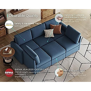 LINSY HOME Modular Sectional Sleeper Sofa, Convertible Sofa Bed with Memory Foam, Storage, Modular Sectionals Couch with Chaise for Family Movie Night, Living Room Furniture Sets, Blue