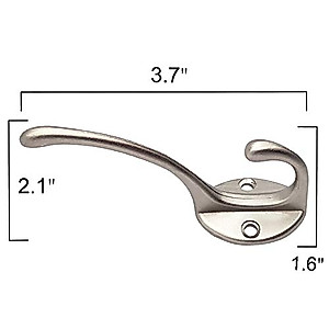 IBosins 10 Pack Heavy Duty Dual Coat Hooks Wall Mounted with 40 Screws Retro Double Hooks Utility Silvery Hooks for Coat, Scarf, Bag, Towel, Key, Cap, Cup, Hat (Silvery)