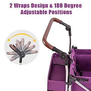 Unichart Push Wagon Stroller 2 Passenger Flodable Baby Stroller with Adjustable Handle Bars, Rain Cover, Carrying Bags & Basket, Double Seats with 5-Point Harness(Large, Purple)