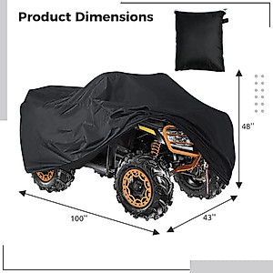 Heavy Duty ATV Cover(XXXL), 102''x44''x48'', Universal Fit Rip Resistant Waterproof Quad Four Wheeler ATV Cover Protects 4 Wheeler from Snow Rain or Sun
