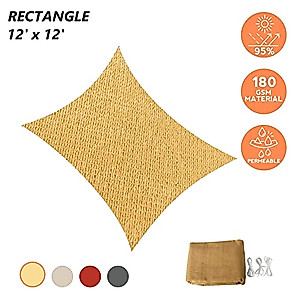 ASTEROUTDOOR 12' x 12' Rectangle Sun Shade Sail UV Block Canopy Cover for Outdoor Patio Backyard Lawn Garden, Sand