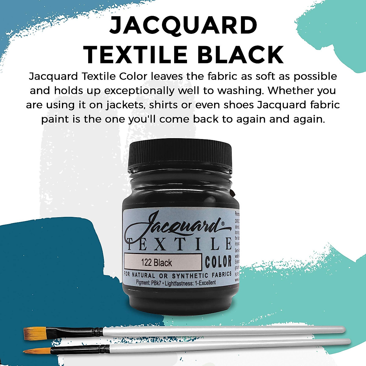 Moshify Jacquard Products Black Textile Color - Fabric Paint Made in USA - JAC1122 2.25-Ounces - Bundled Brush Set