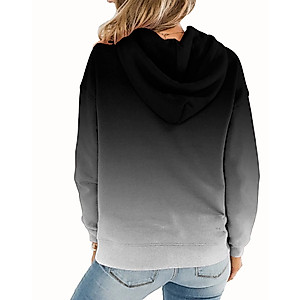 BeadChica Womens Casual Hoodies Round Neck Long Sleeve Sweatshirts With Pocket Lightweight Pullover Tops-Gradient-L, Gradient Grey