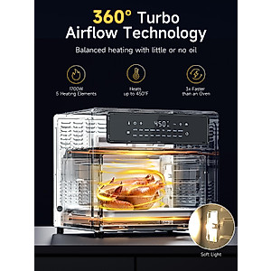 Kitchen Elite Air Fryer French Door Oven,26.4 Qt Easy Cleanup & Use Large Countertop Toaster Oven Combo,18 Presets & 1 Preheat & 1 Light,Multi-Layer Cooking,4 Accessories,Stainless Steel