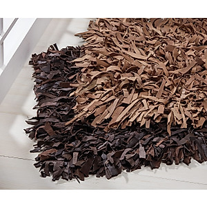 HF by LT Handwoven Leather Shag Rug - 23" x 35", Pecan Brown, Durable and Stylish Modern Leather Accent Rug for Entryway, Living Room, or Bedroom Decor