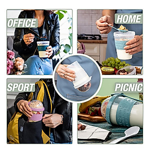 On The Go Cereal Yogurt Cups with Lids and Spoon, Overnight Oats Container, Reusable Parfait Plastic Milk Jar Breakfast Crunch Granola Oatmeal Smoothie Snack Prep Bowl To Take Along (4 Colors Set 2)