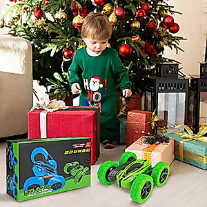 Remote Control Car RC Stunt Car for Kids, 4WD 2.4Ghz Double Sided 360° Rotating RC Car for Boys (Green)