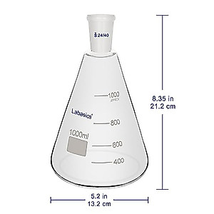 Labasics Glass 24/40 Erlenmeyer Flask, Borosilicate Glass Heavy Wall Flask with 24/40 Standard Taper Outer Joint, 1000 ml