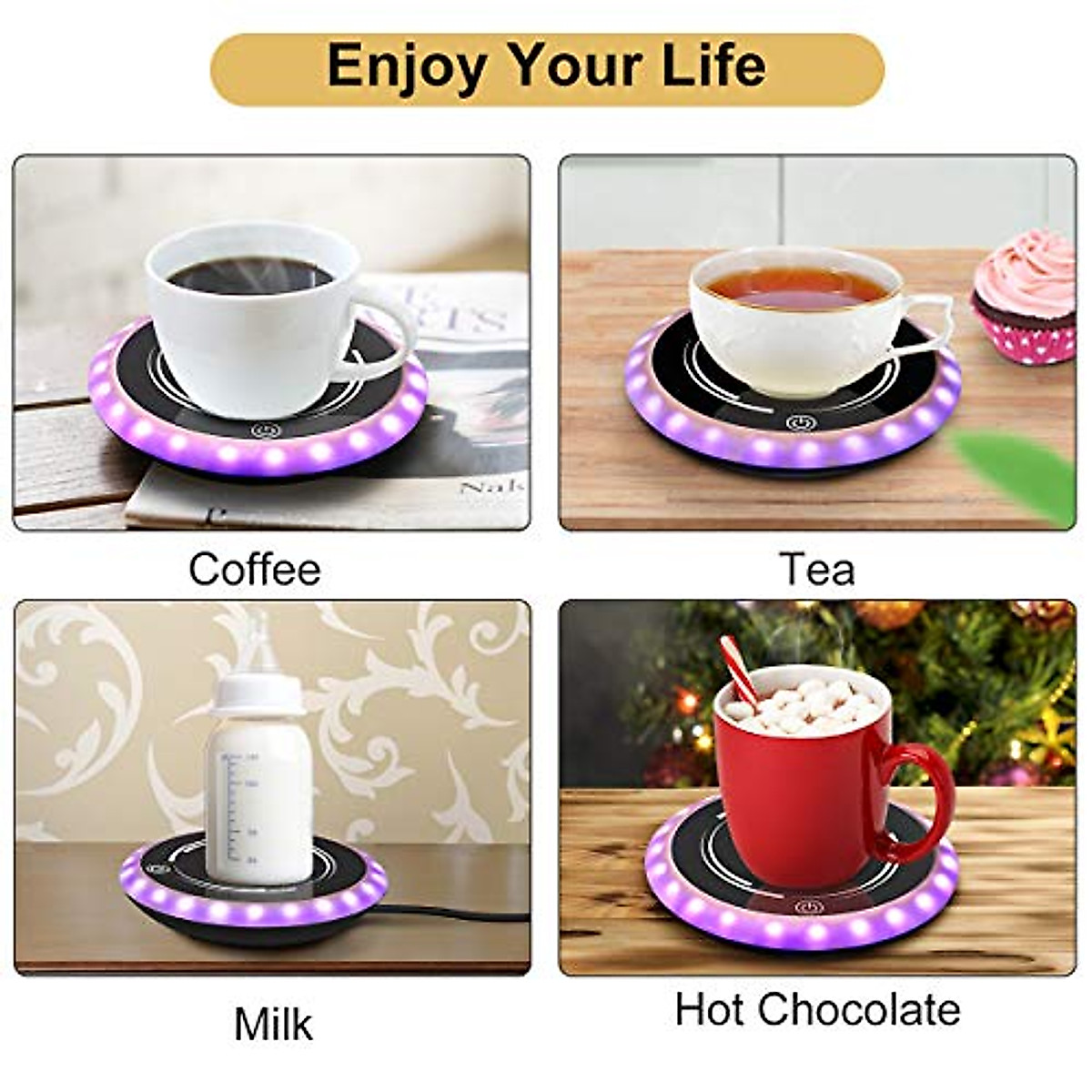 Coffee Mug Warmer Cup Warmer: Electric Canlde Warmer Plate Smart Mug Warmer for Desk Auto Shut Off Beverage Warmer Constant Temperature Home Office Use for Milk Tea Cocoa Hot Chocolate Water
