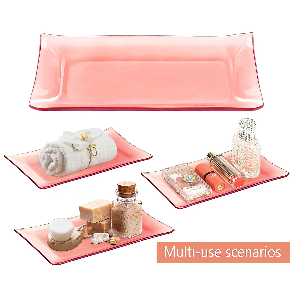Haturi Bathroom Accessories Set, 4 Pcs Pink Glass Bathroom Accessories Sets Complete w/Lotion Soap Dispenser, Toothbrush Holder, Apothecary Jar, Vanity Tray, Bathroom Decor, Gift for Home Apartment