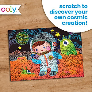 Ooly, Scratch and Scribble, Art Kit for Kids, Space Explorers, Children's Guided Artwork - 10 Piece Set