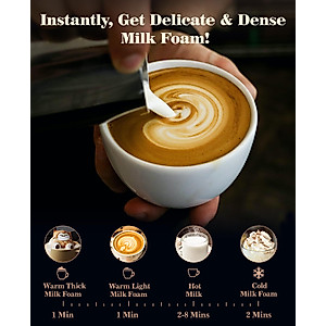 Nuovoware 4-in-1 Milk Frother and Steamer with Temperature Control Display Screen, Electric Automatic Frother for Hot Chocolate Milk, Cappuccinos, Latte, Macchiato, Black