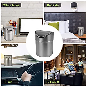 AMAZECO Mini Countertop Brushed Can Stainless Steel Swing Lid Trash Can Set, Come with Trash Bag, 1.5 L / 0.40 Gal Silver Color